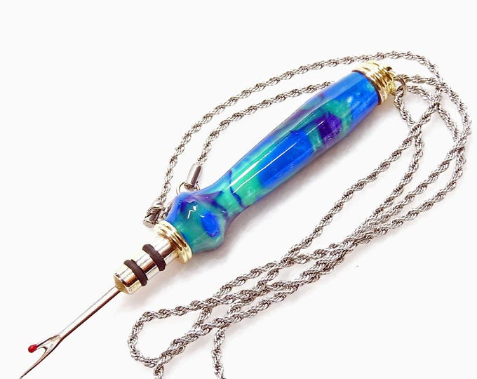 Seam Ripper Necklace W/ Stiletto (awl), Peacock Purple & Blue Acrylic ...