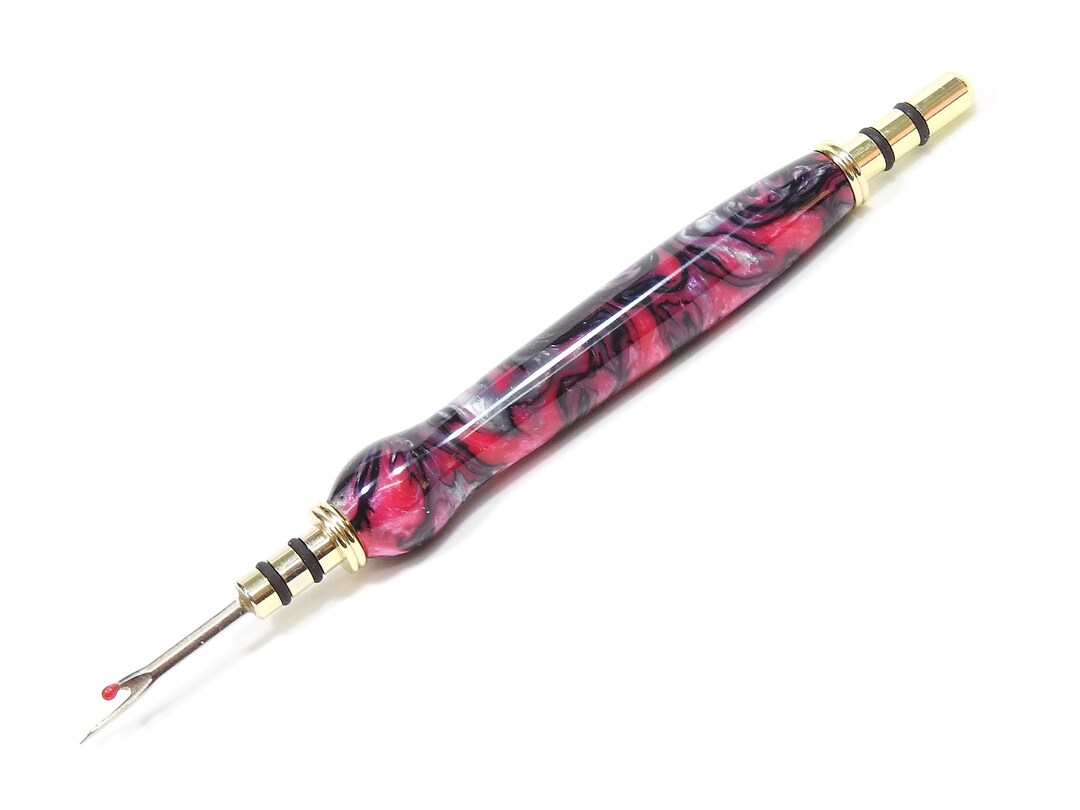 Seam Ripper and Stiletto awl Double Ended, Pink, Silver Grey Damascus ...