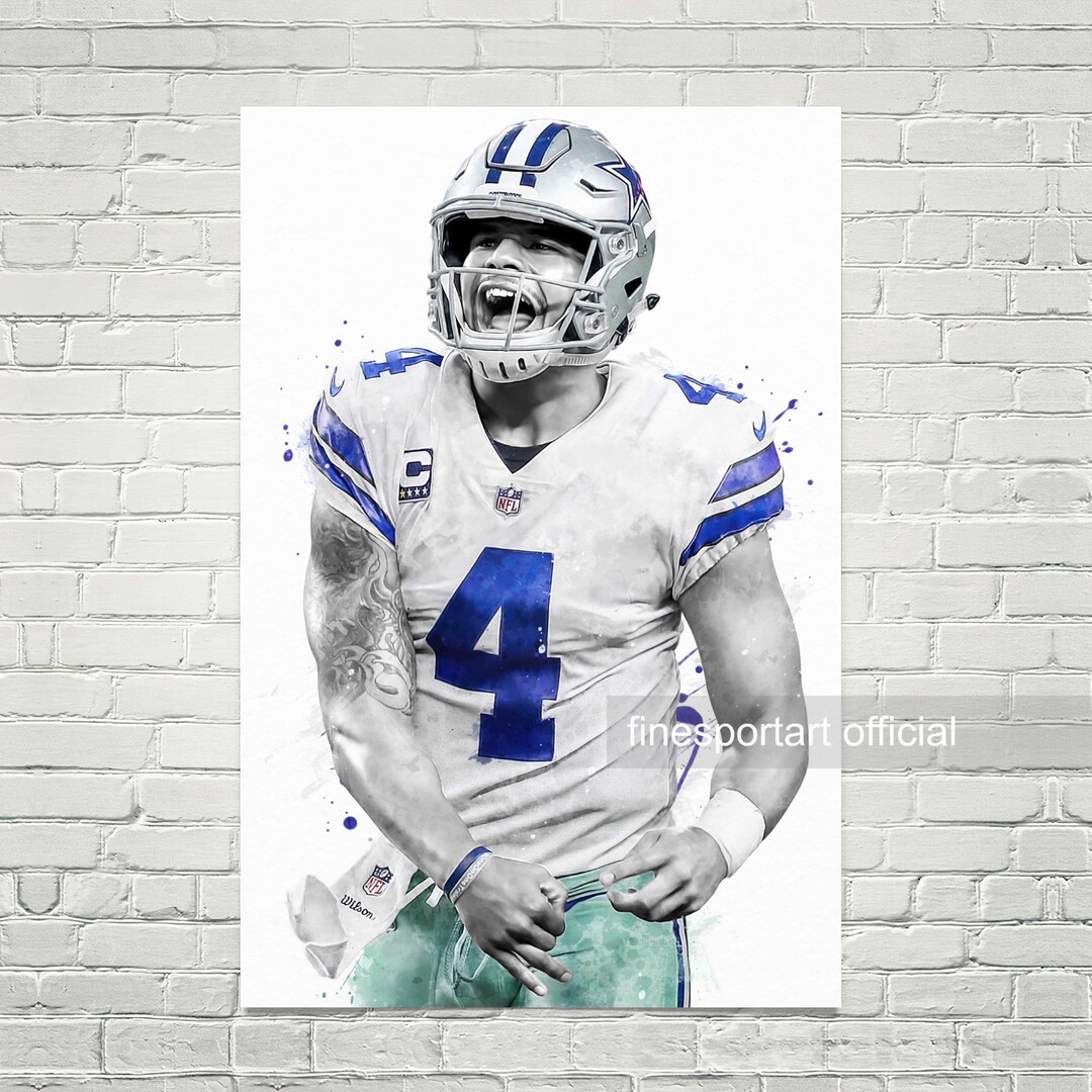 Dak Prescott Dallas Cowboys Poster, Canvas, Football Print, Sports Wall ...