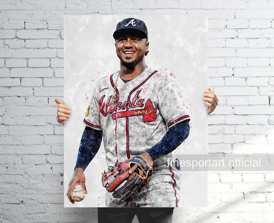 Ozzie Albies Atlanta Poster, Canvas Wrap, Baseball Framed Print, Sports Wall Art, Man Cave, Gift ...