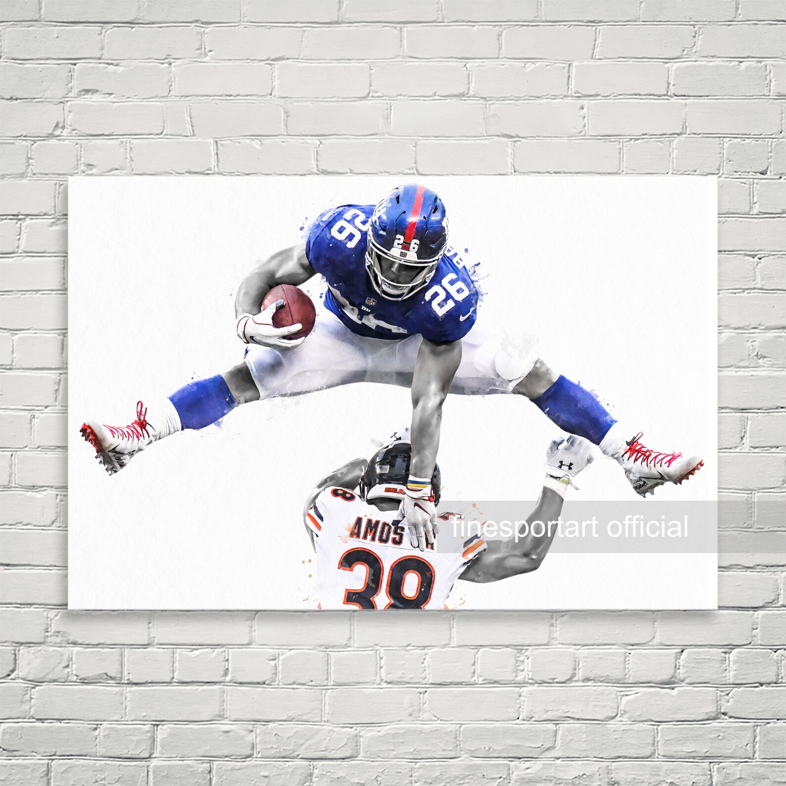 Saquon Barkley Hurdle New York Poster, Canvas, Football Print, Sports ...