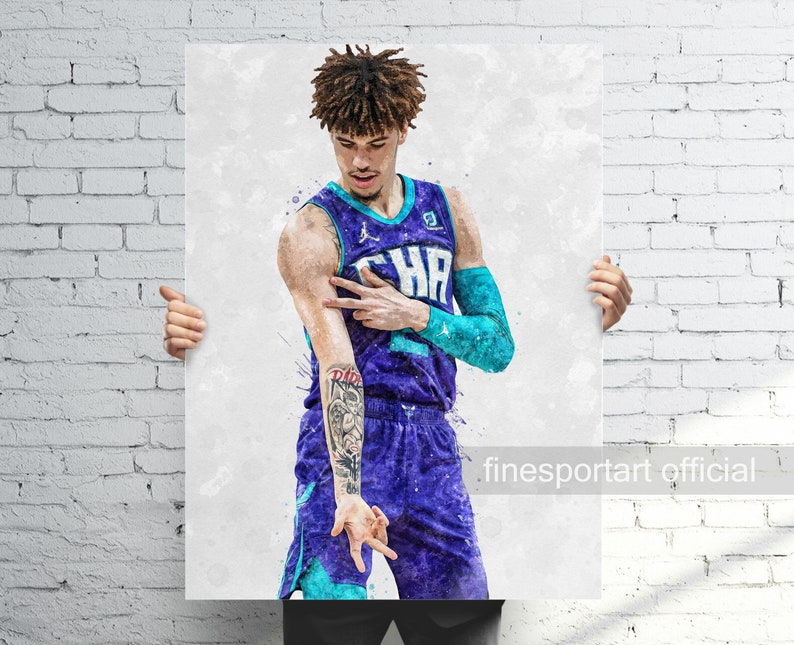 Lamelo Ball Charlotte Poster, Canvas, Basketball Print, Sports Wall Art ...