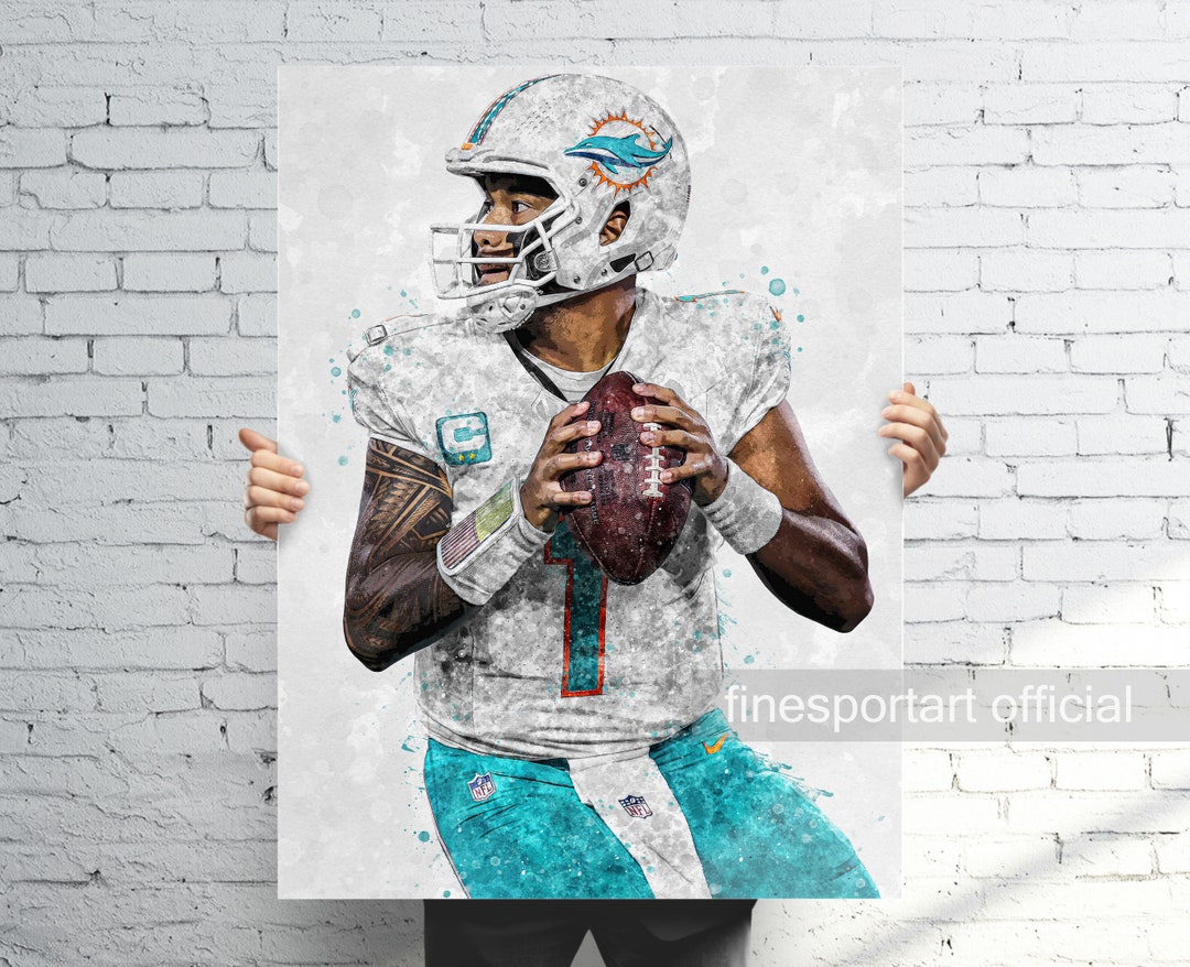 Tua Tagovailoa Miami Poster, Canvas, Football Print, Sports Wall Art ...