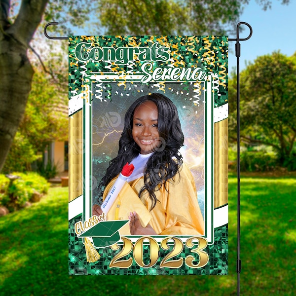 Green and Gold Graduation Garden Flag Png - Etsy