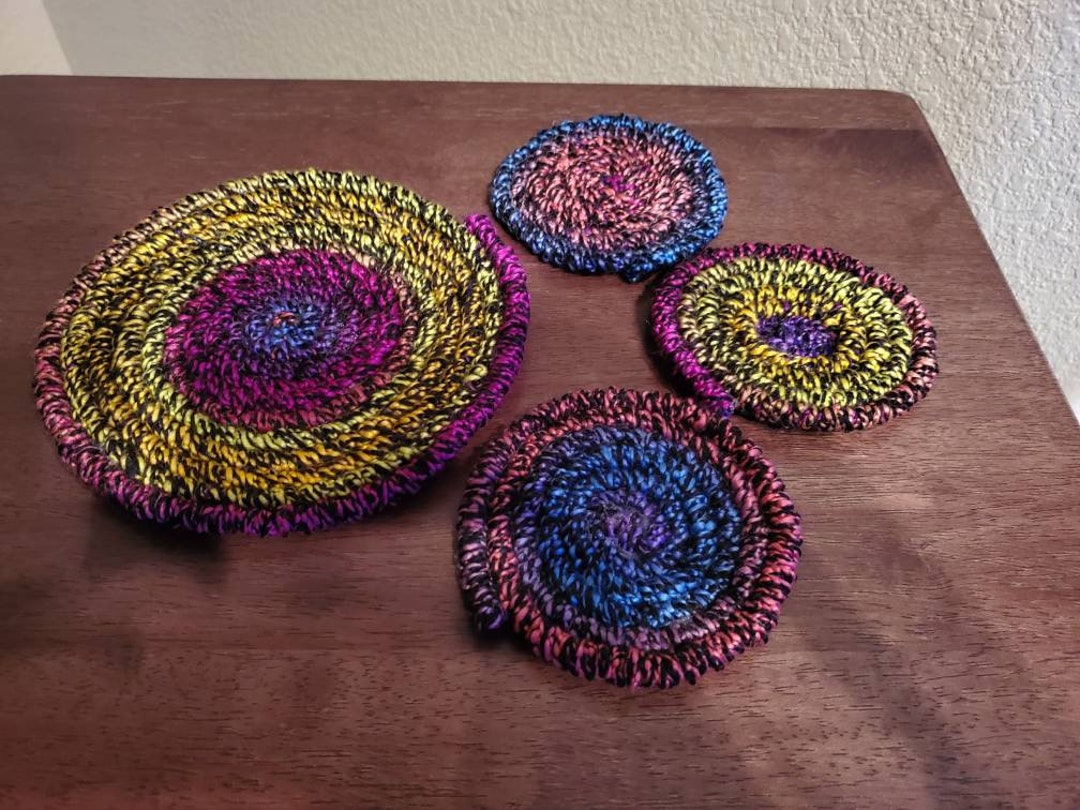 Multi Colored Coasters and Hot Plate - Etsy
