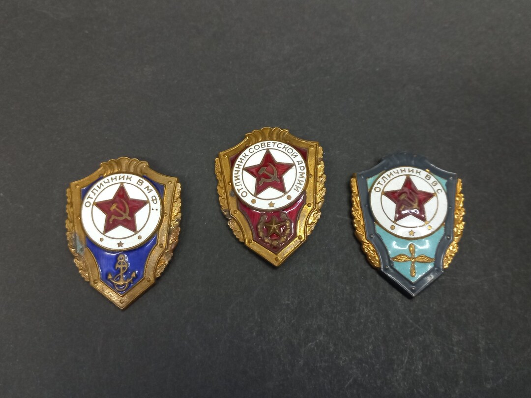 Soviet Vintage Military Badges 3pcs, Rare Heavy Badge Excellence in the ...