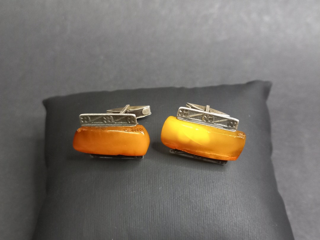 Soviet Vintage Cufflinks Sterling Silver With Amber Fineness 875 ...
