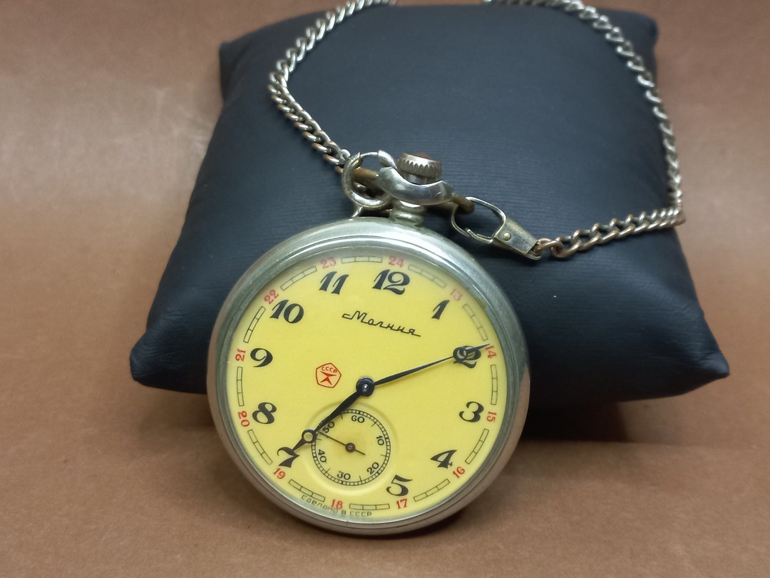 Soviet Vintage Pocket Watch Molnija sailboat, USSR Mechanical Pocket ...