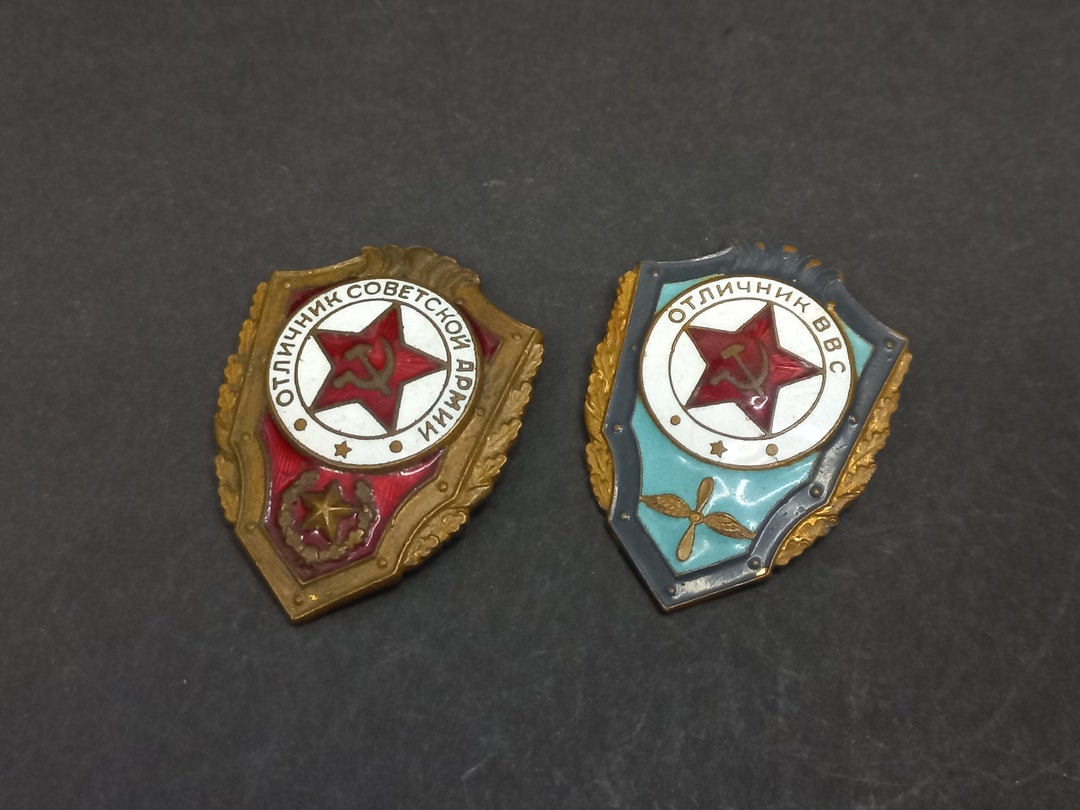 Soviet Vintage Military Badges 2pcs, Rare Heavy Badge Excellence in the ...