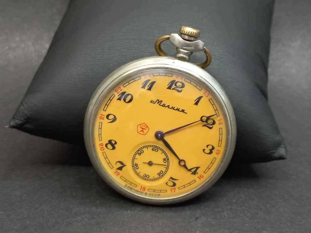 Soviet Vintage Pocket Watch Molnija sailboat, USSR Mechanical Pocket ...
