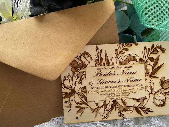 Rustic Wooden Wedding Invitations Wooden Engraved Natural | Etsy