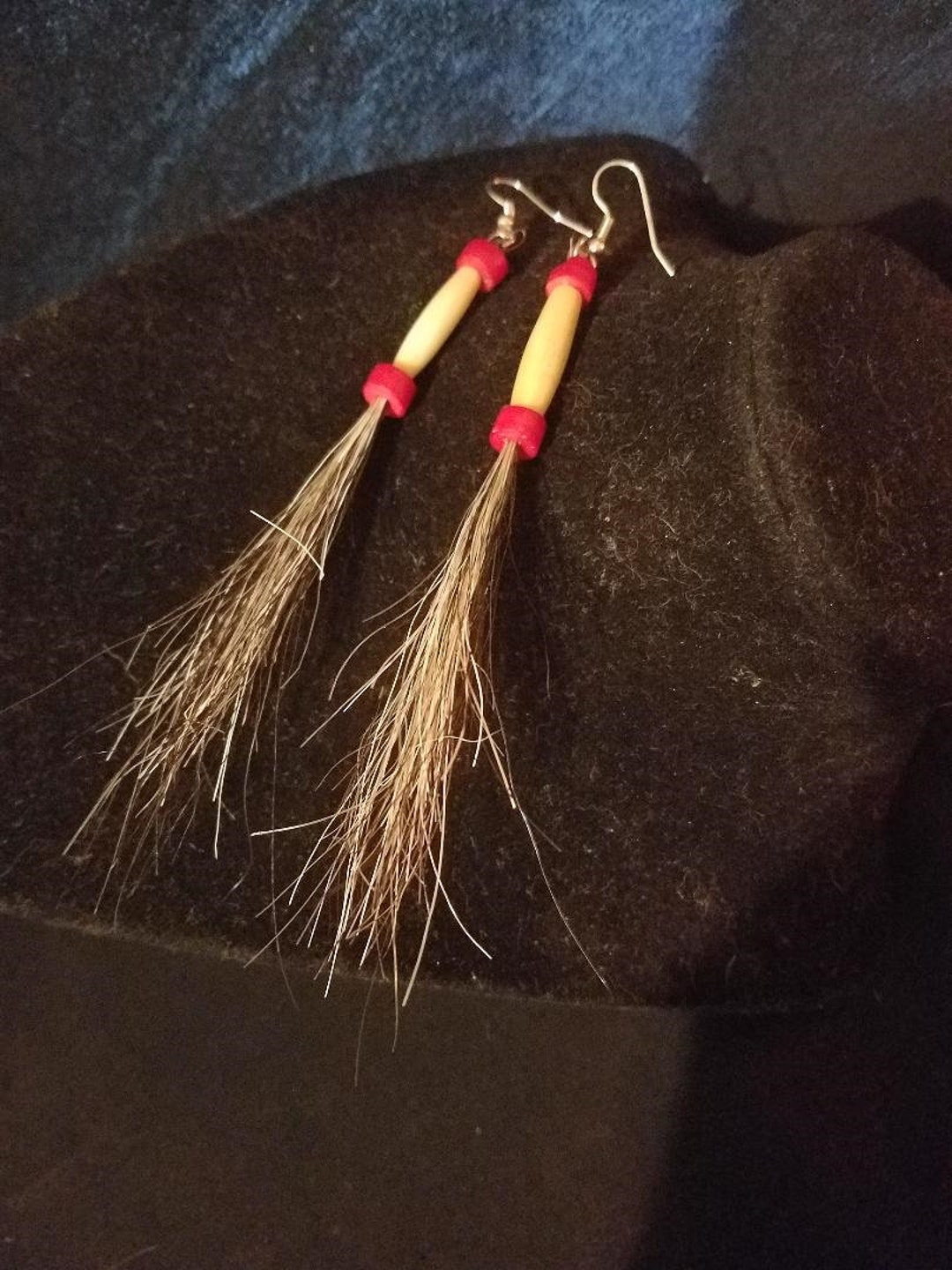 Native American Hook Earrings Horsehair, Bone, Natural, Dangle ...