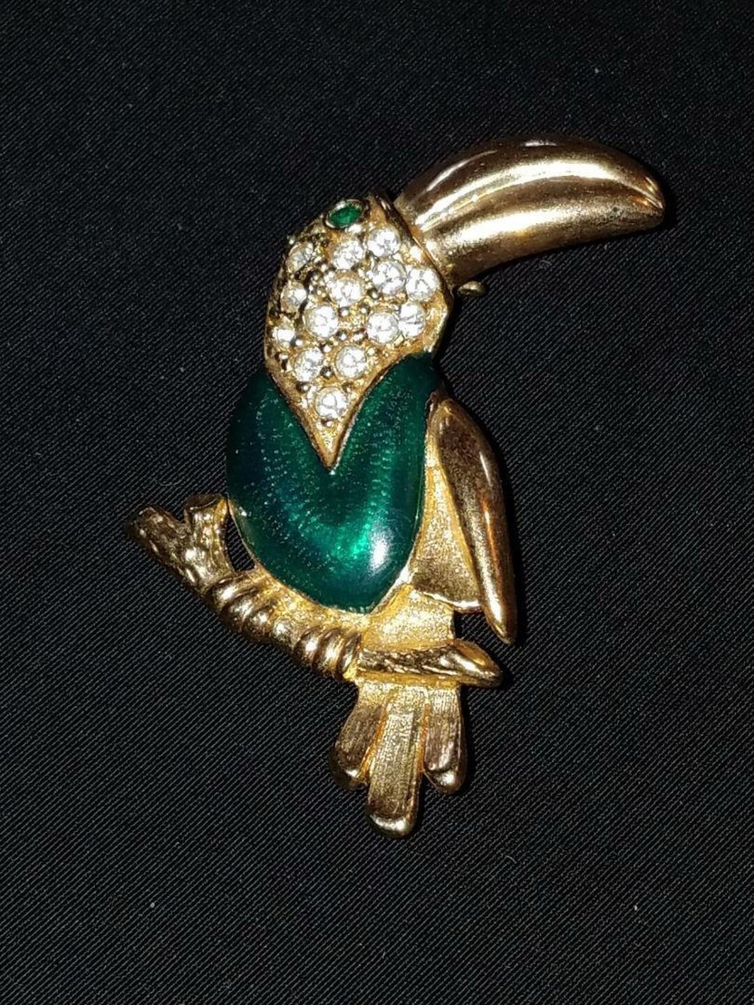 Toucan Bird Brooch Pin Green Enamel Body Rhinestones by Roman - Etsy