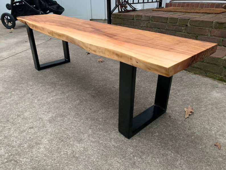 Custom Live Edge Slab Modern Bench With Metal Legs - Etsy