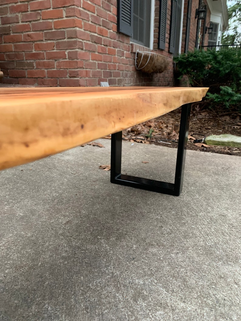 Custom Live Edge Slab Modern Bench With Metal Legs - Etsy
