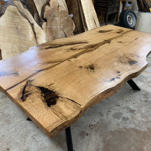 Living Edge Oak Dining Table - Etsy
