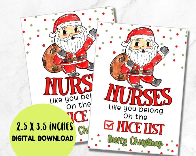 Printable Christmas Tag Holiday Gift Tag, Nurse Appreciation Tag ...