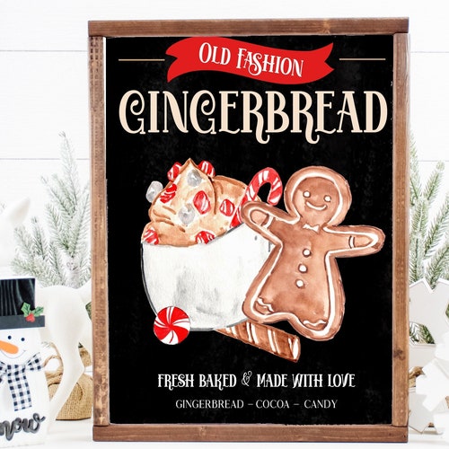 Printable Vintage Christmas Sign Decor Gingerbread Sign - Etsy