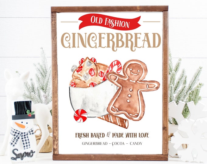 Printable Vintage Christmas Sign Decor Gingerbread Sign - Etsy