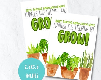 Teacher Gift Tag Thank You for Helping Me Grow - Etsy