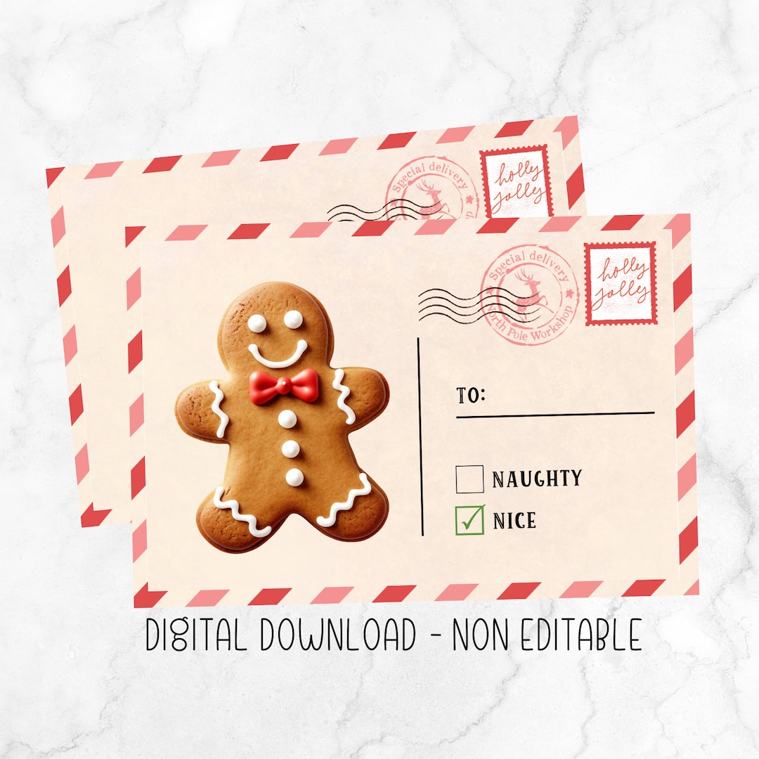 Christmas Cookie Card, Postcard Cookie Backer, Holiday Printable ...