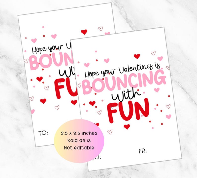 Printable Valentine Tag, Non-candy, Bouncy Ball Digital Download Gift ...
