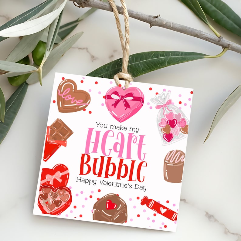 A Valentine’s Day Bubble Favor Tag, Heart Bubble Gift Tag - Etsy Australia