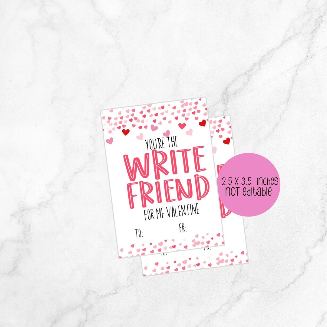 You're the Write Friend for Me Valentines Day Tag, Printable Valentines ...