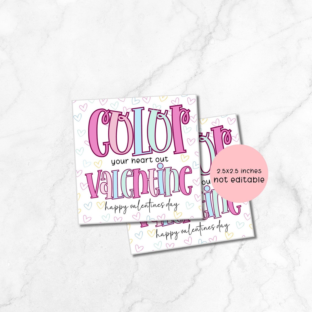 Crayon Valentine Tag, Coloring Valentine Printable, Paint Your Heart ...