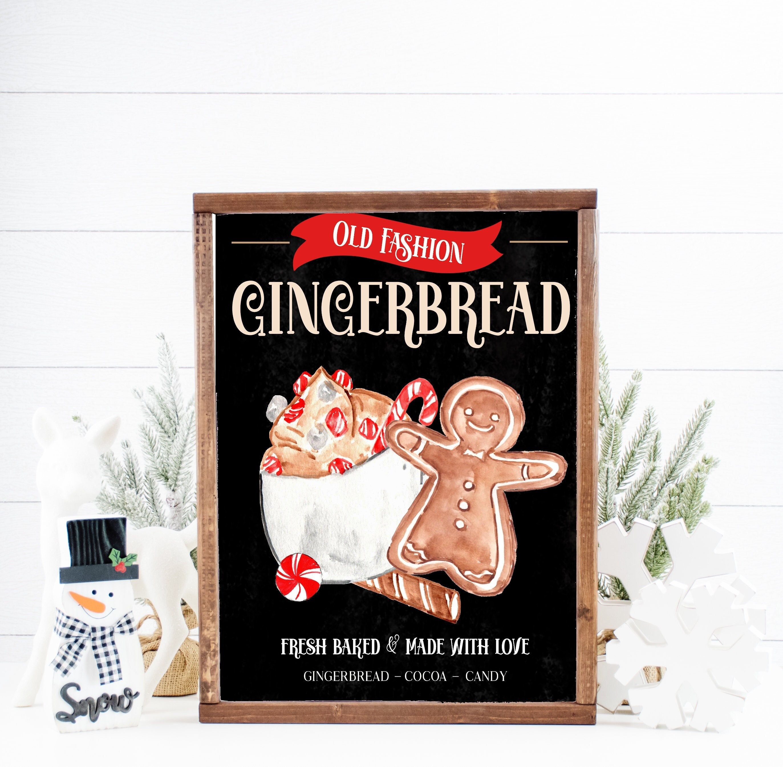 Printable Vintage Christmas Sign Decor Gingerbread Sign - Etsy