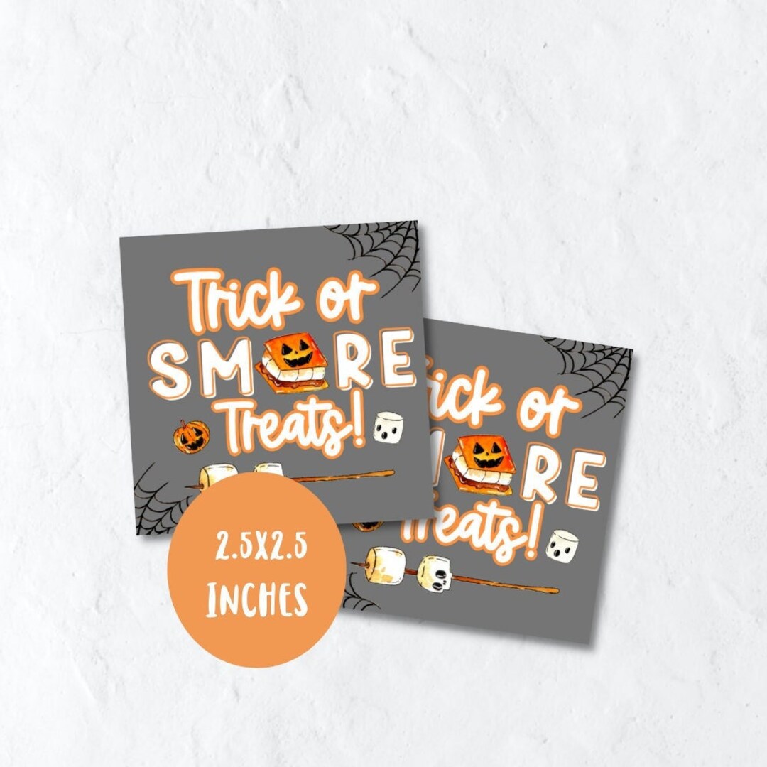 Gray Printable Halloween Smores Gift Tag, Smores Gift Tag Treat Bag ...