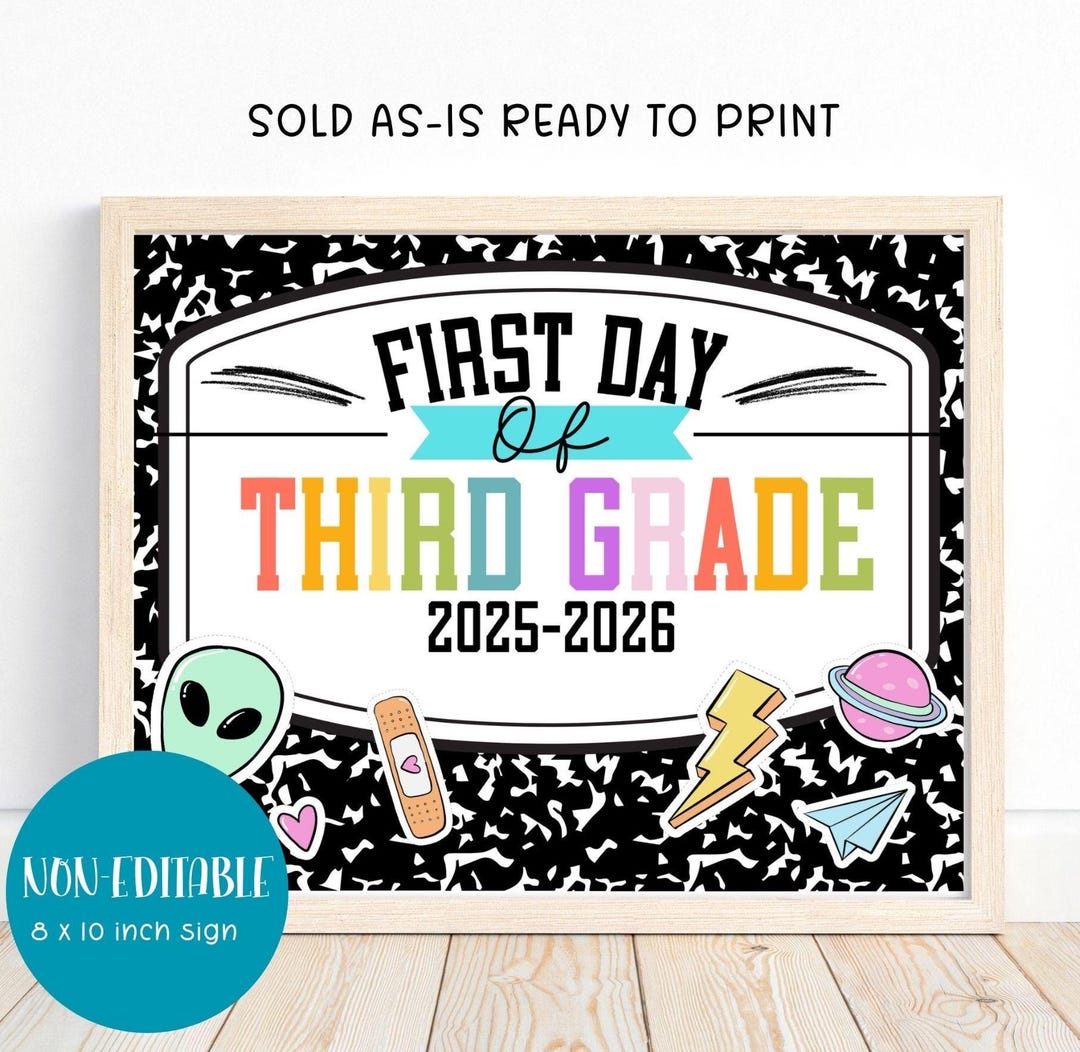 Third Grade First Day of School Sign, Cute Printable Back to School ...