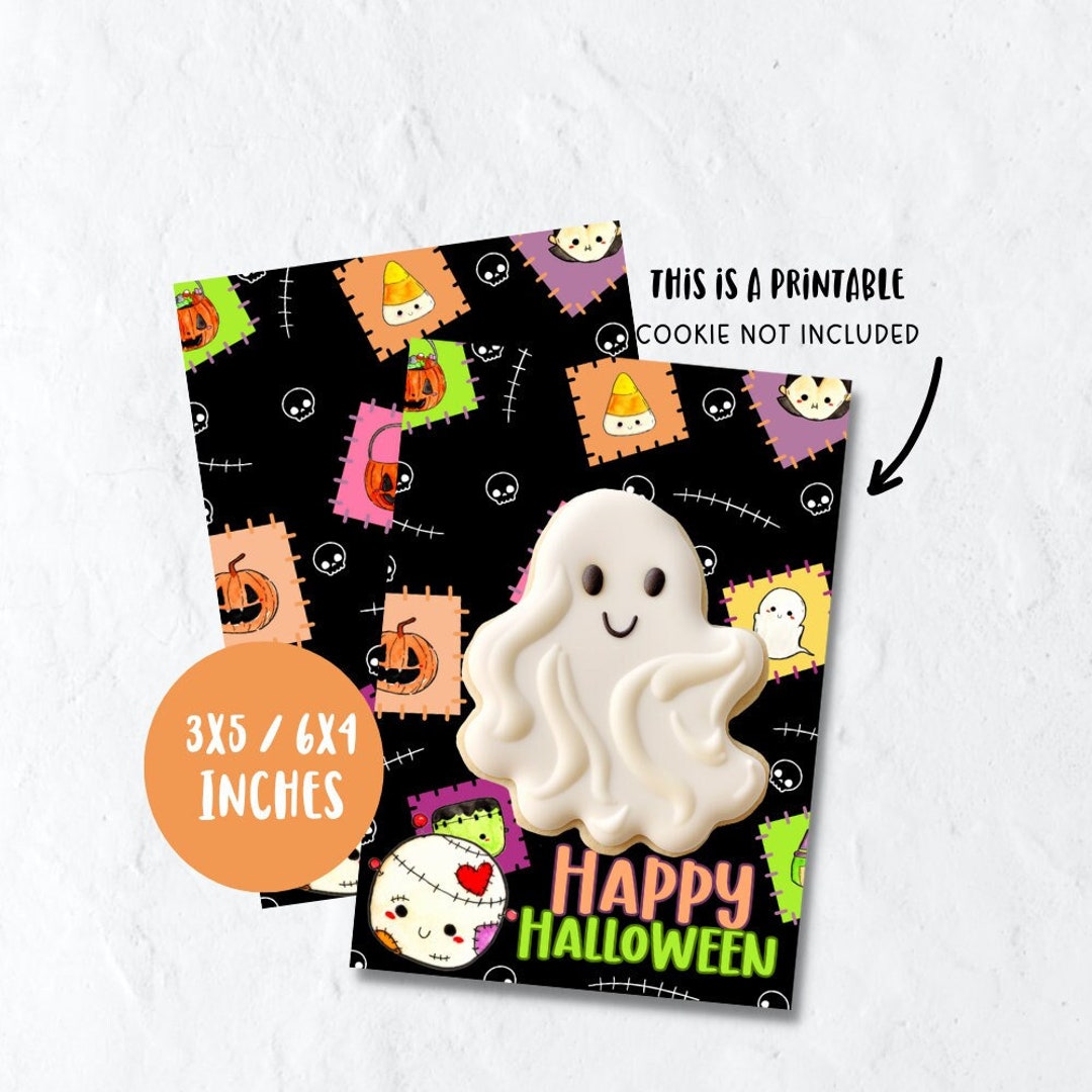 Printable Halloween Black Cookie Card, Happy Halloween Cookie Packaging ...
