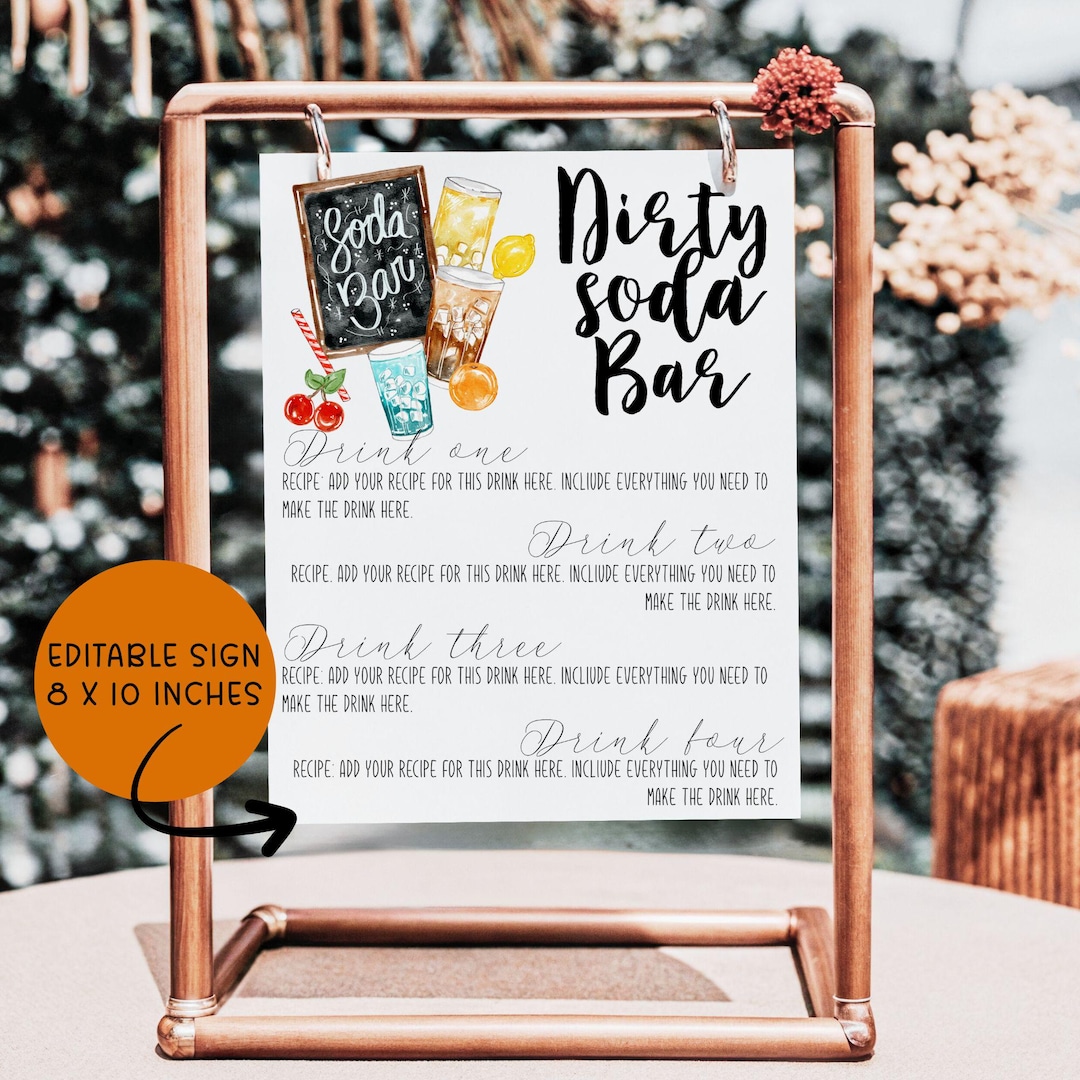 Editable Dirty Soda Bar Sign, Custom Soda Bar Menu Sign, Printable Soda ...