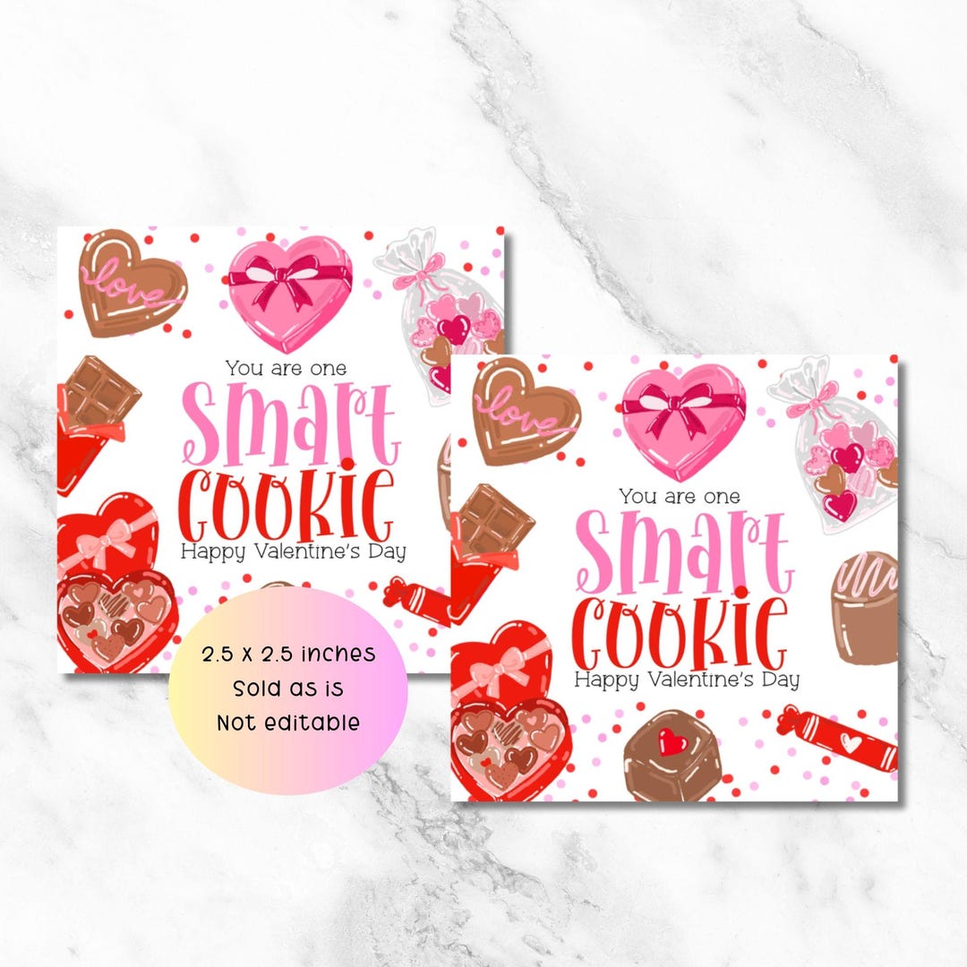 Smart Cookie Valentines Day Printable Gift Tag Favor Tag Digital ...