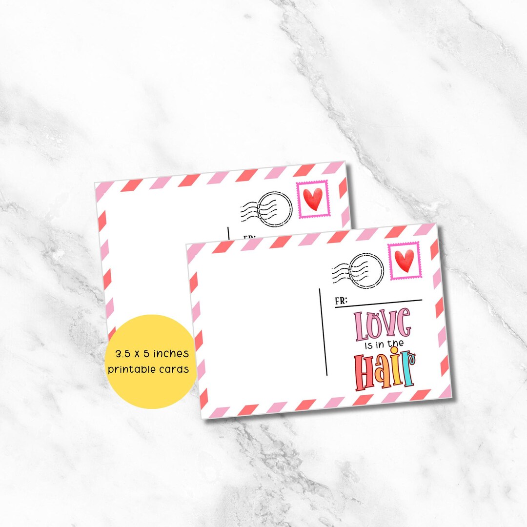 Love is in the Hair, Valentine Hair Tie Favor Tag, Hair Tie Favor ...