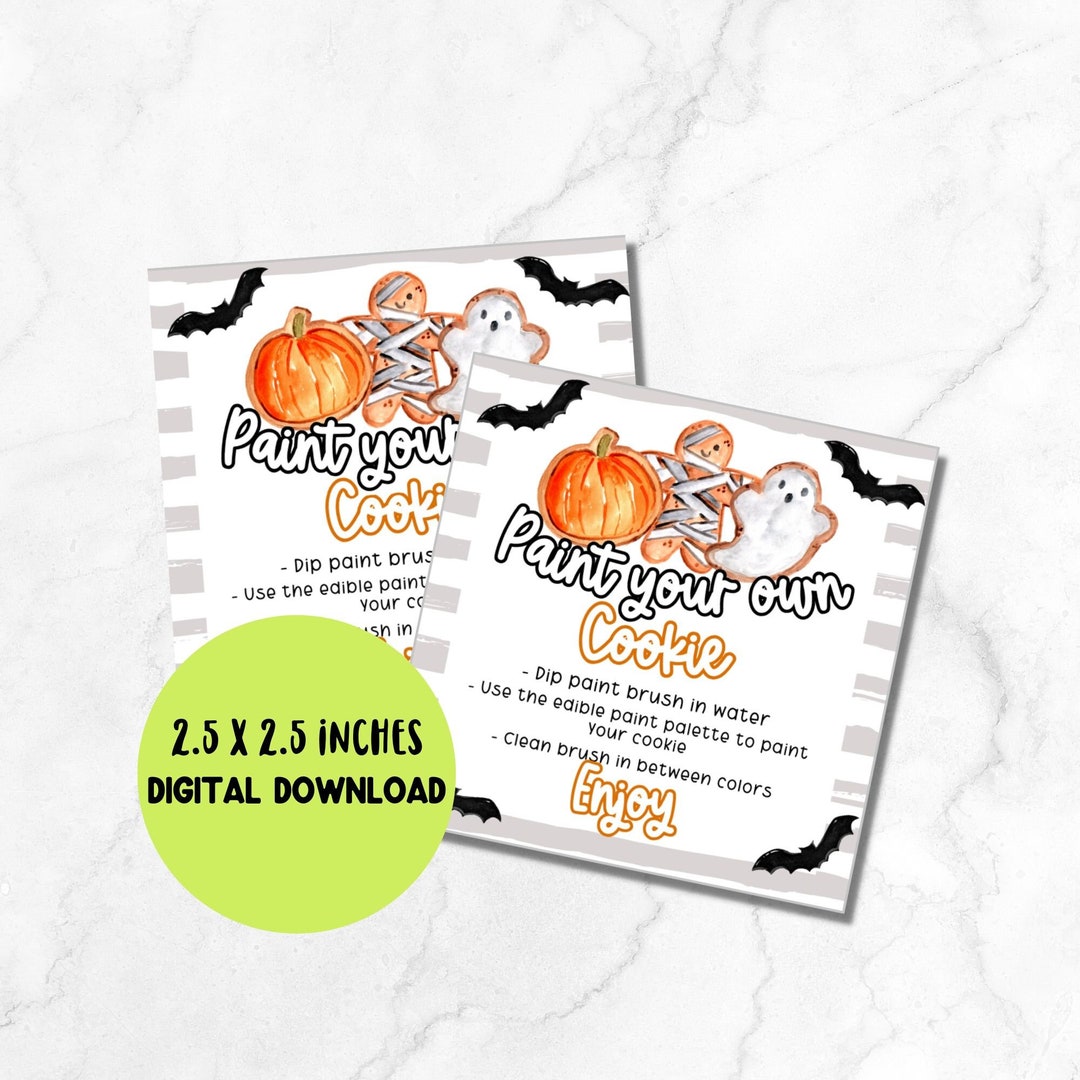 Printable Paint Your Own Cookie Tag, Halloween PYO Tag, Halloween Gift ...