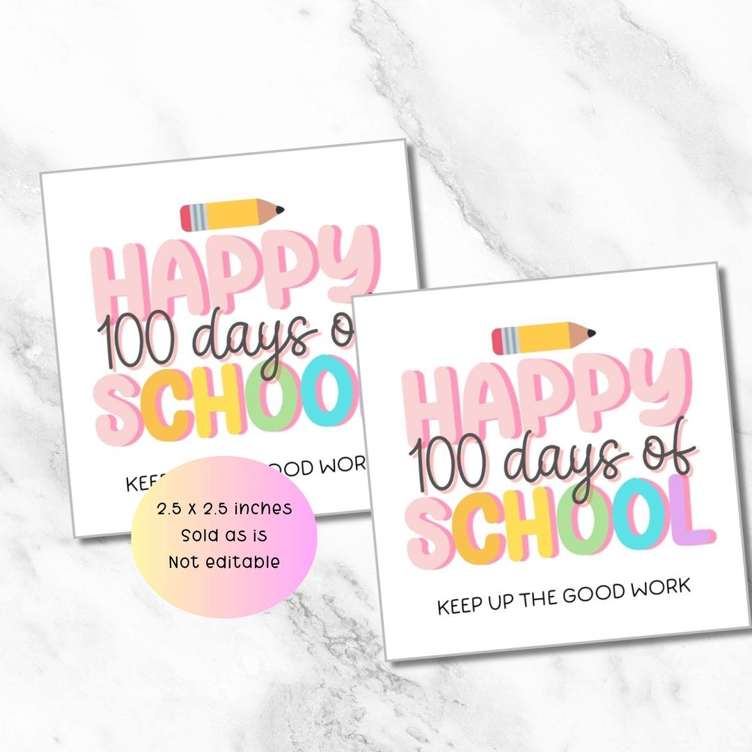 100 Days of School Gift Tag, Printable Class Favor (digital Download ...
