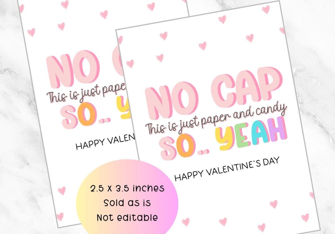 No Cap Tween Kid Slang, Funny Valentines Day Printable Favor Tag (PDF ...
