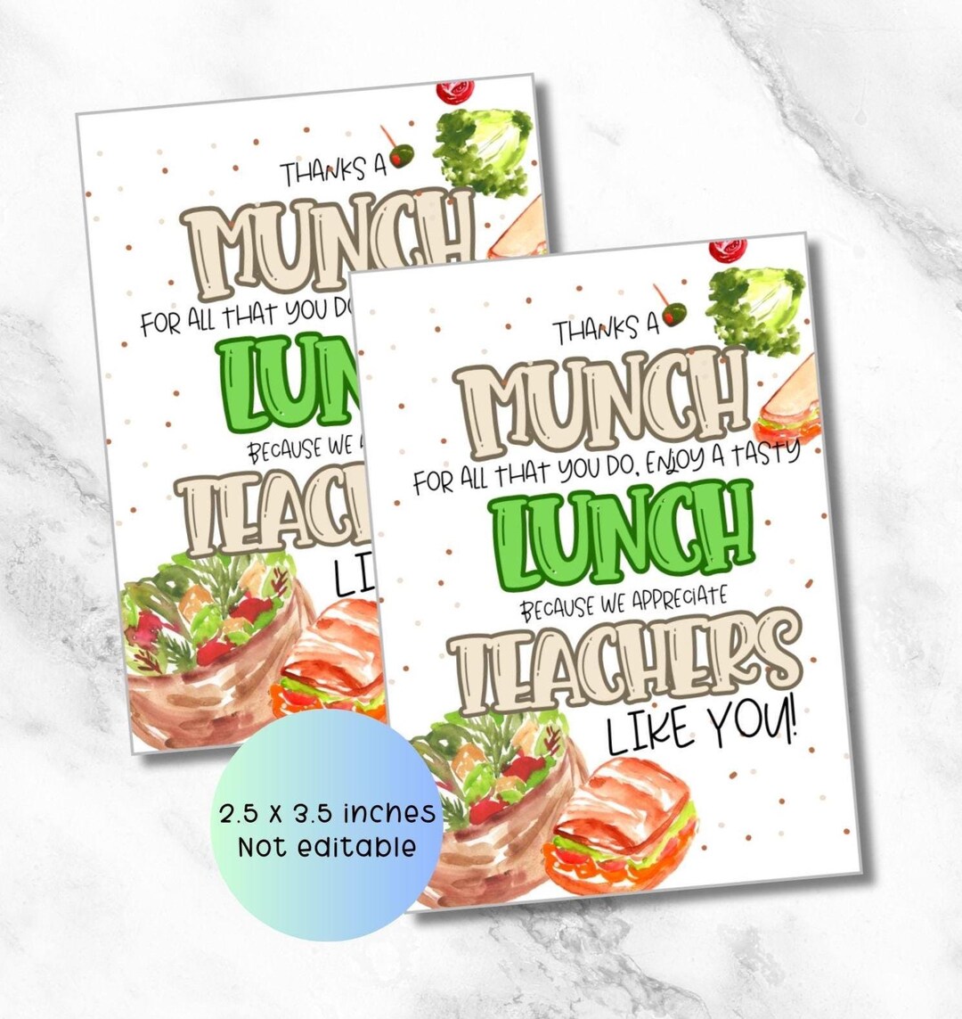 Teachers Appreciation Week, Lunch Gift Tag, Teacher Lunch Gift Tag, PTO ...