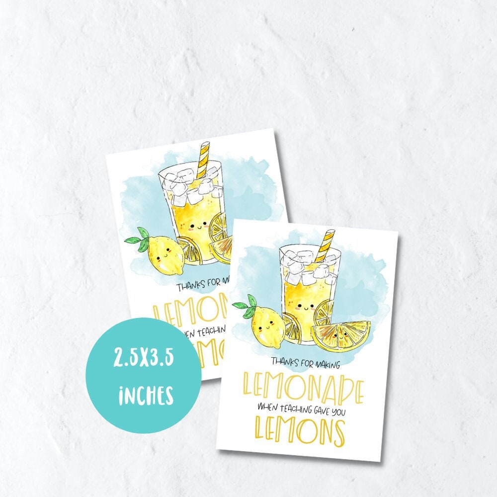 Cute Lemon Lemonade Teacher Thank You Gift Tag Printable - Etsy