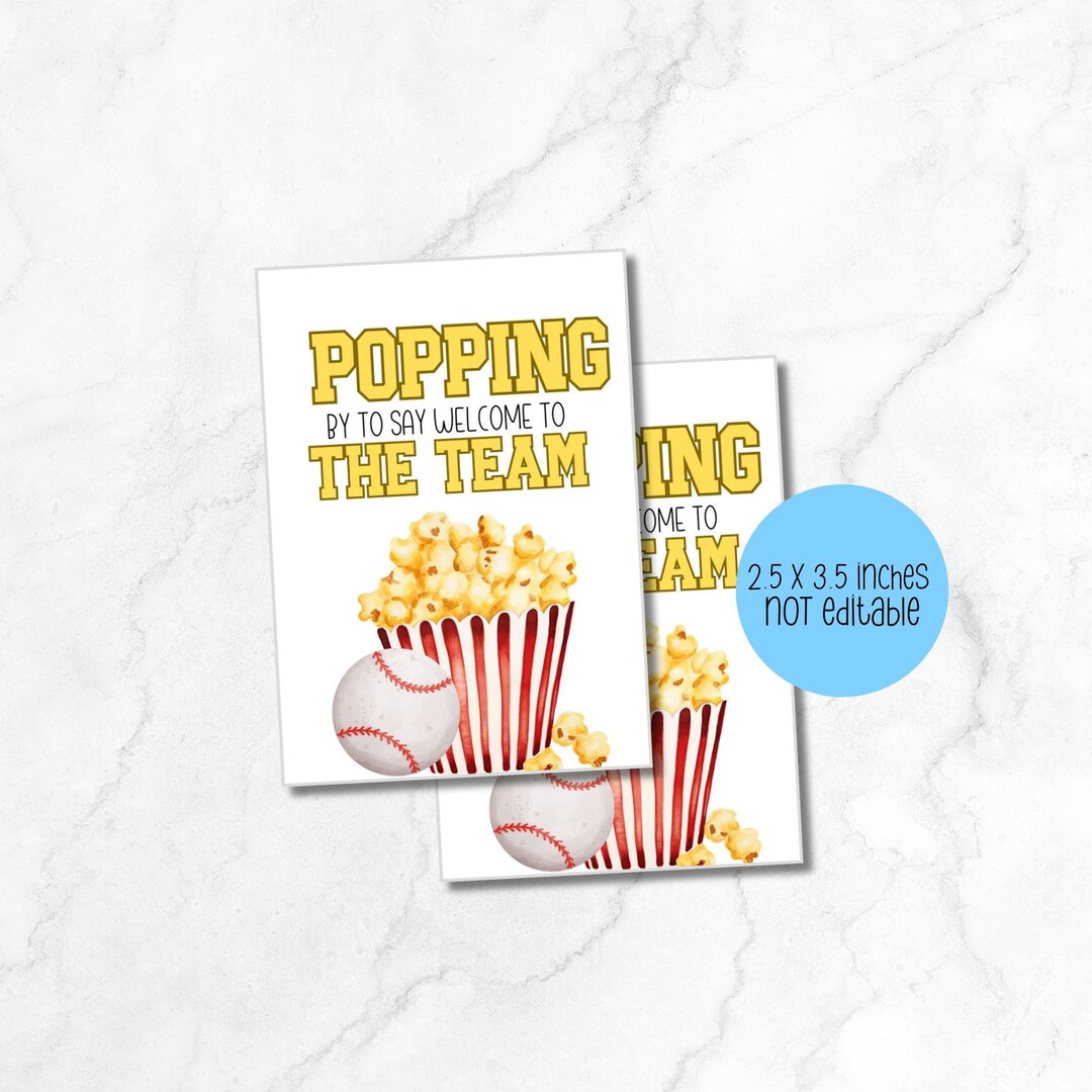 Poppin by Baseball Gift Tag, Printable Popcorn Baseball Sports Tag ...