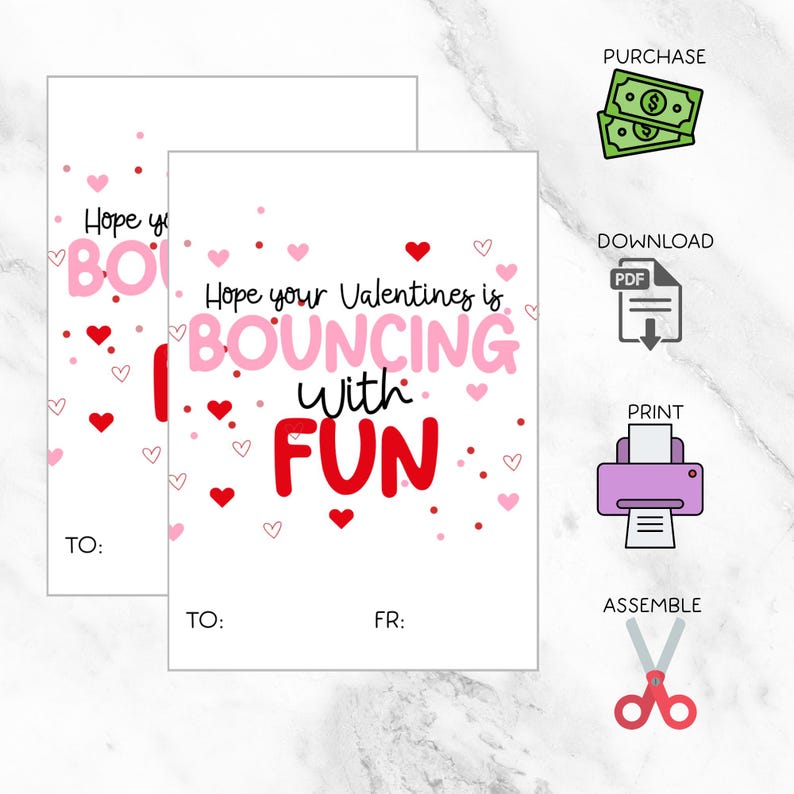 Printable Valentine Tag, Non-candy, Bouncy Ball Digital Download Gift ...