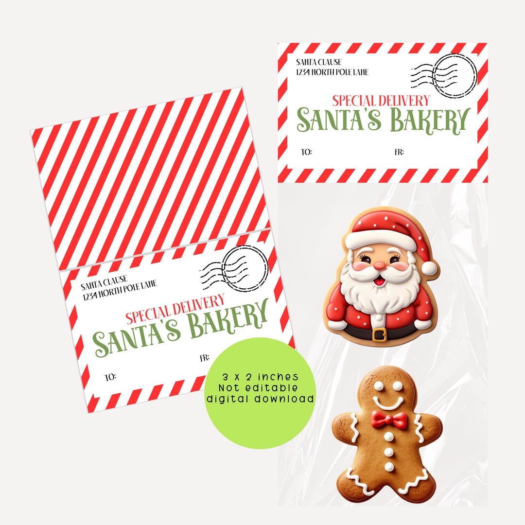 Printable Christmas Favor Tag, Santa Bakery Topper, Treat Topper ...