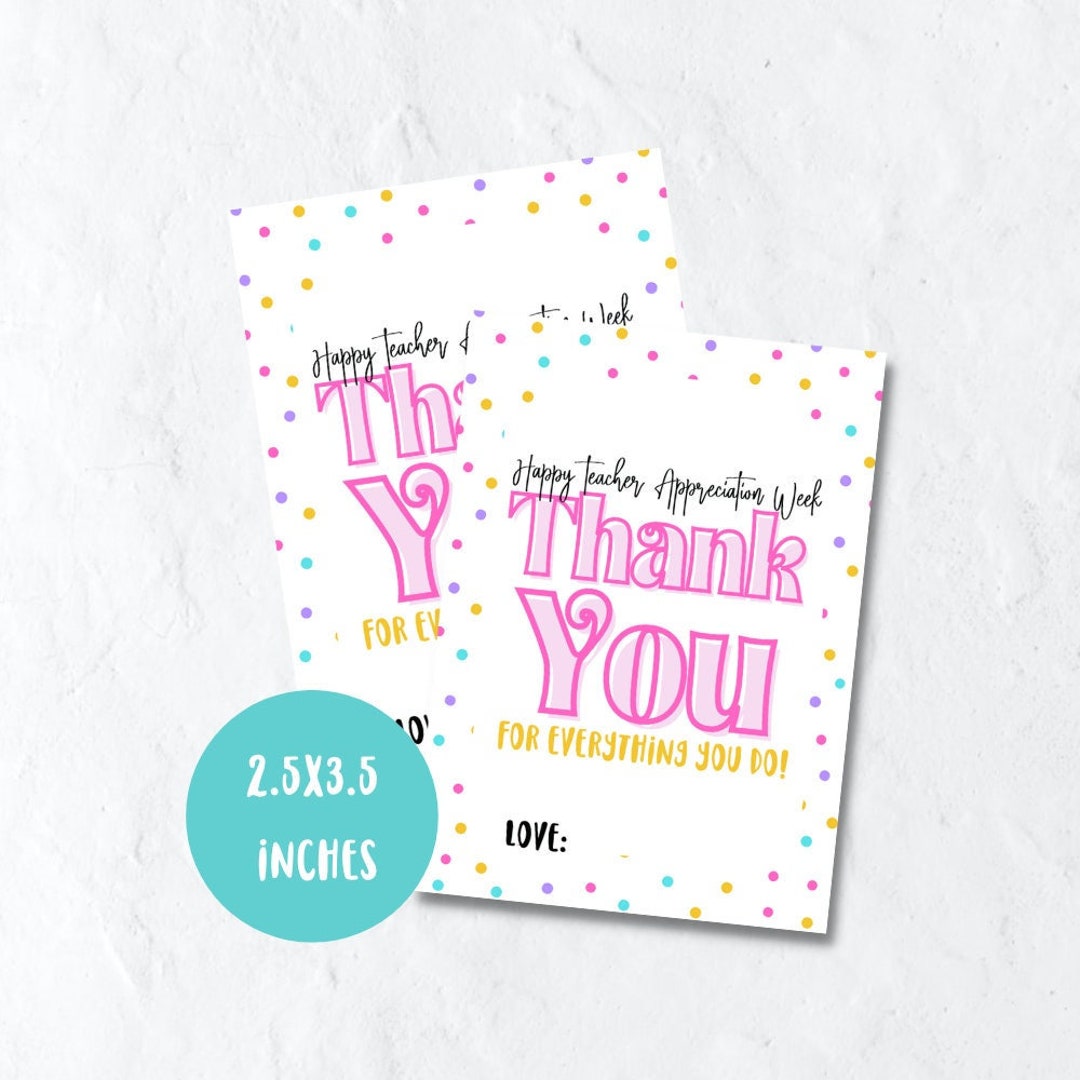 Pink Confetti Teacher Appreciation Week Gift Tag Printable, Thank You ...