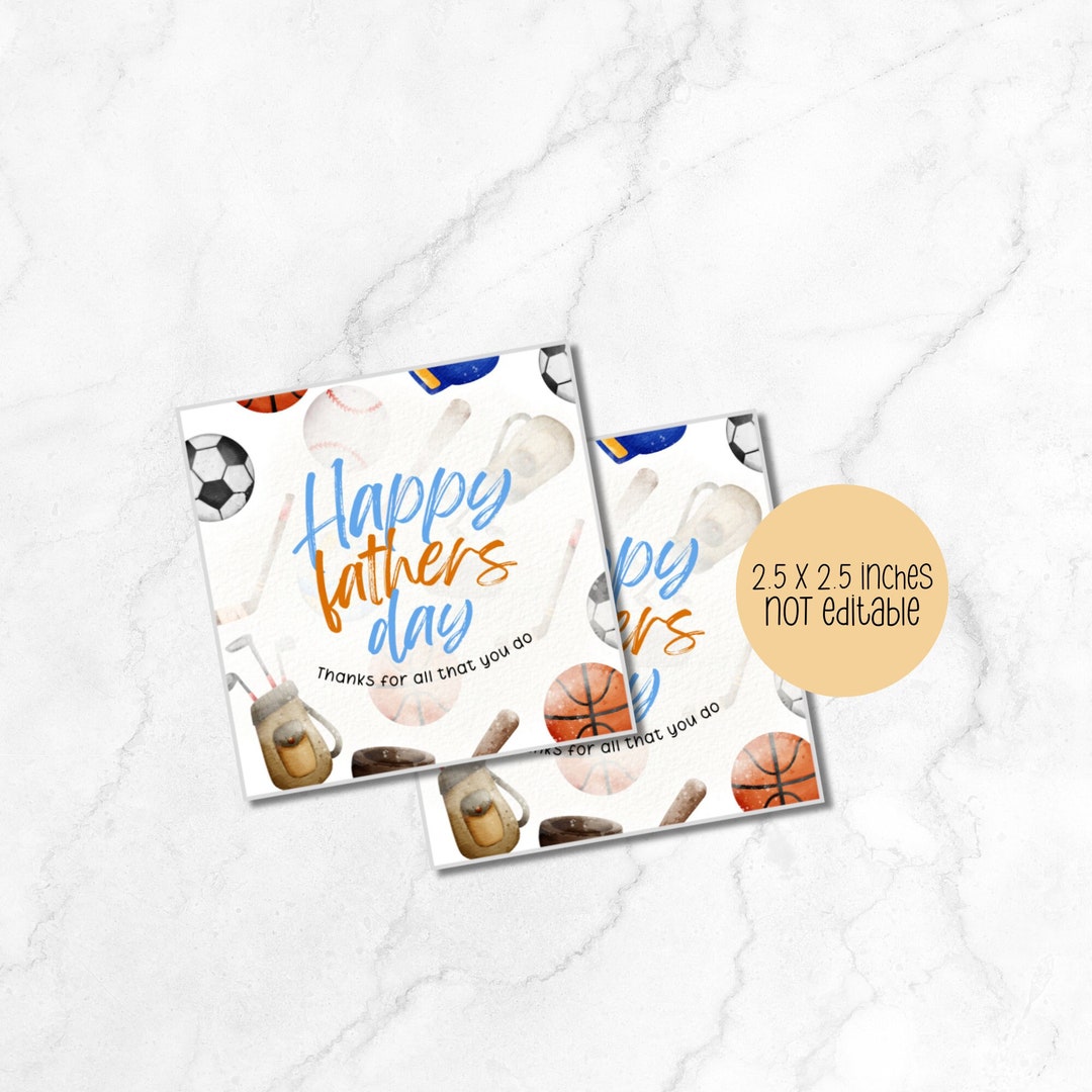 Square Happy Fathers Day Sports Tag, Printable Gift Tag, Printable Tag ...
