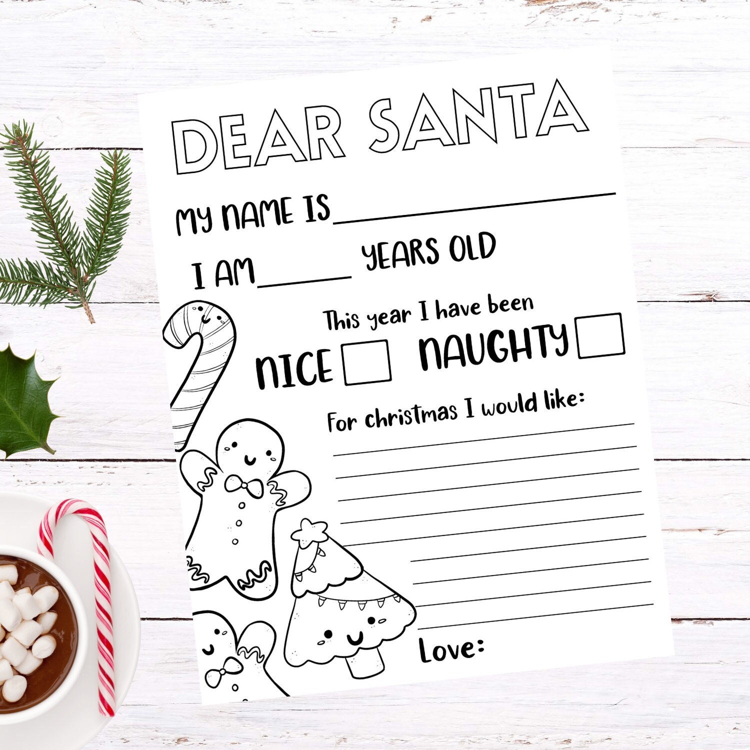 Printable Letter to Santa Childrens Coloring Page Kid Santa - Etsy