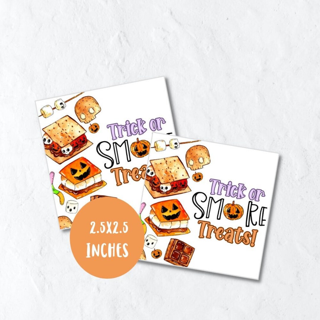 Halloween Trick or Smores Treat Gift Tag, Printable Halloween Treat Bag ...