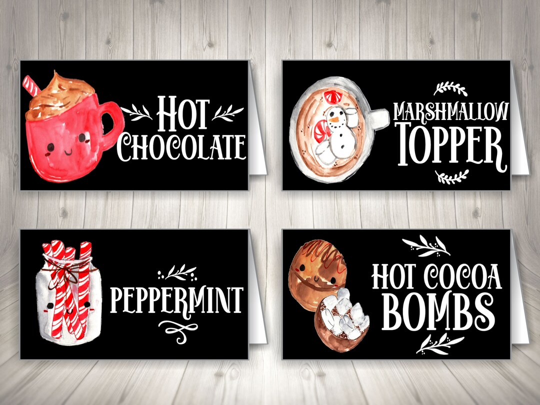 Hot Chocolate Bar Label Tent Card Printable - 2x4 Inch Printable Hot ...