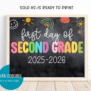 2nd Grade Chalk First Day of School, Printable Sign Digital Download ...